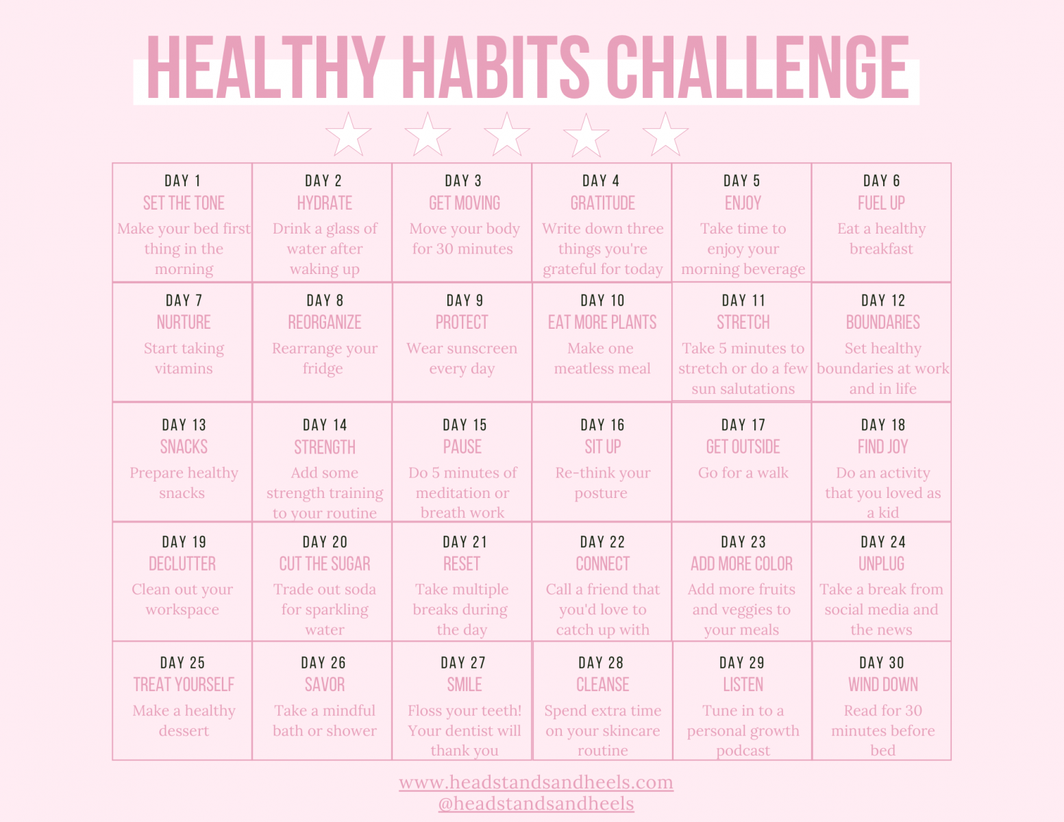 30 Day Healthy Habits Challenge - Headstands and Heels